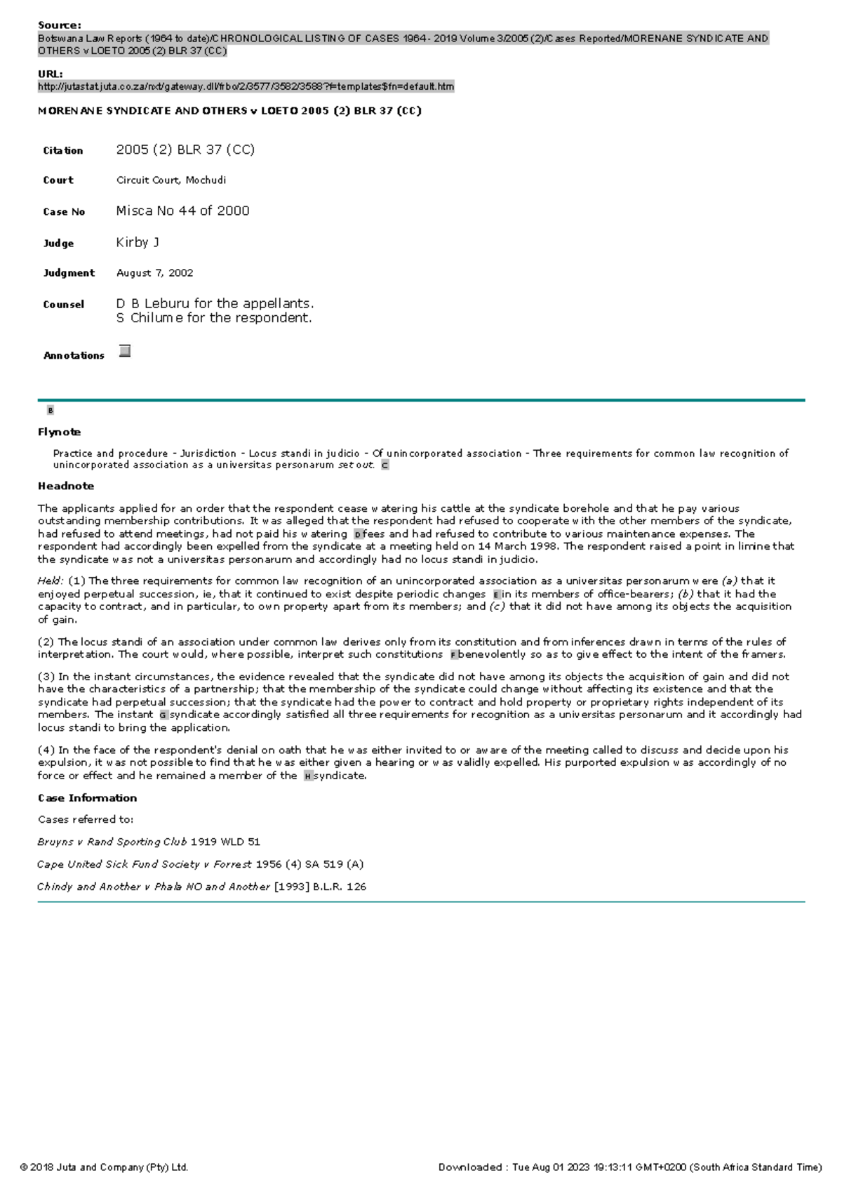 Morenane Syndicate AND Others v Loeto 2005 (2) BLR 37 (CC) - Law of ...