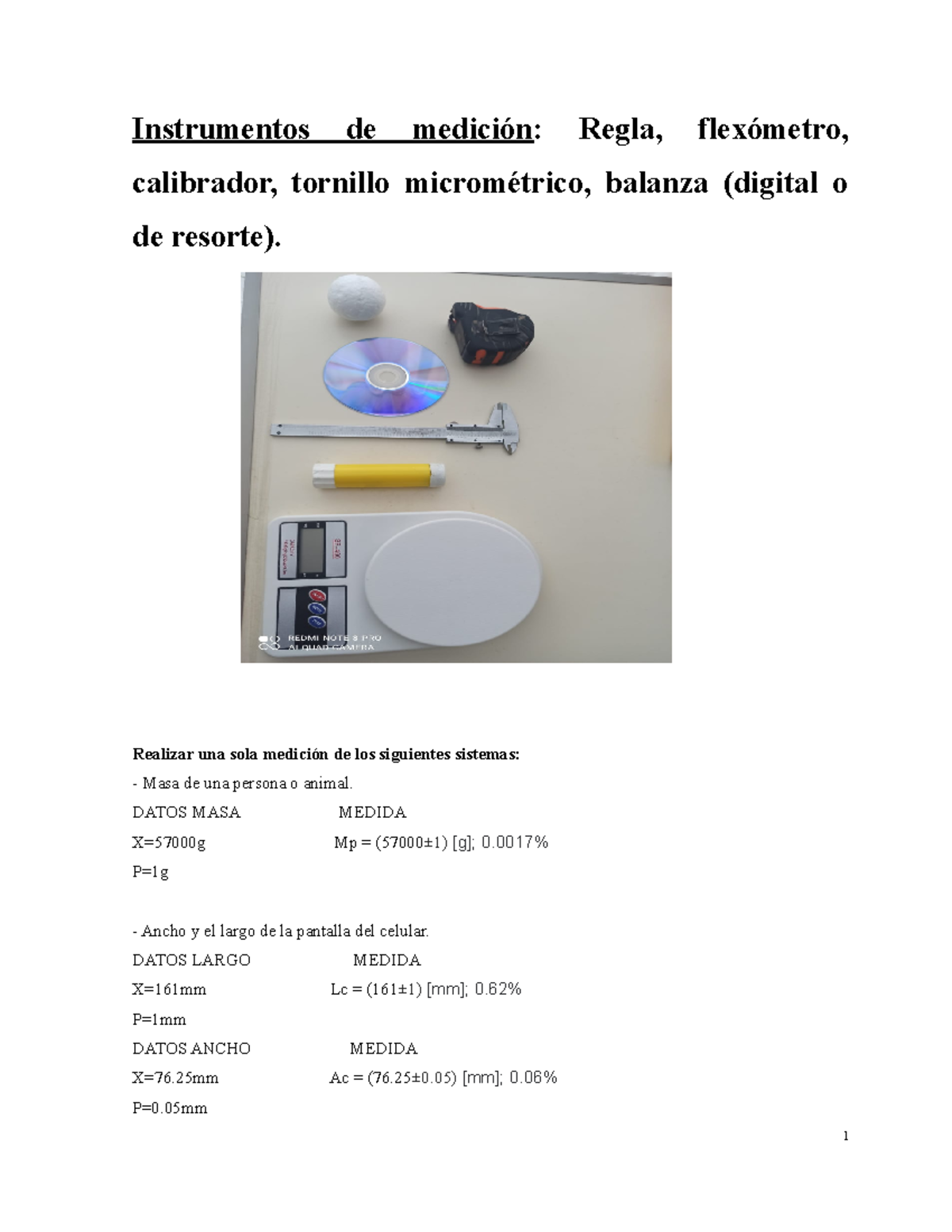 Informe No 1 Medidas en el Laboratorio - Instrumentos de medición ...