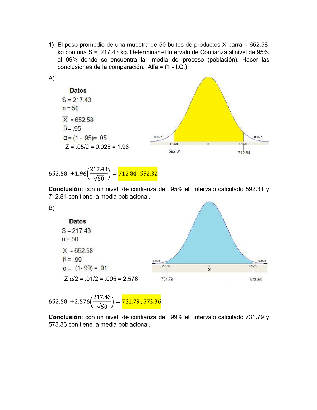 Pdf-tarea-4-estadistica compress - 1)1) El peso promedio de una muestra ...