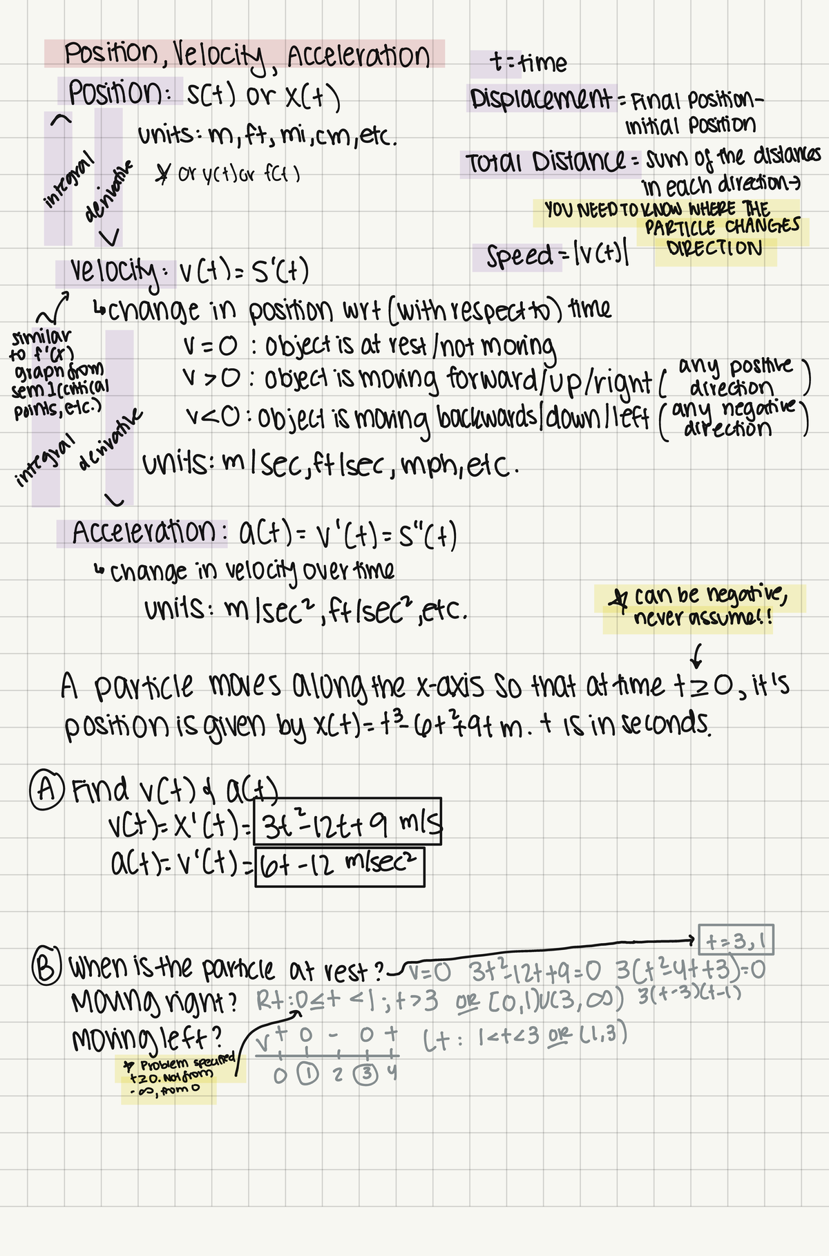 Position Velocity Acceleration Ap Calc Ab Studocu