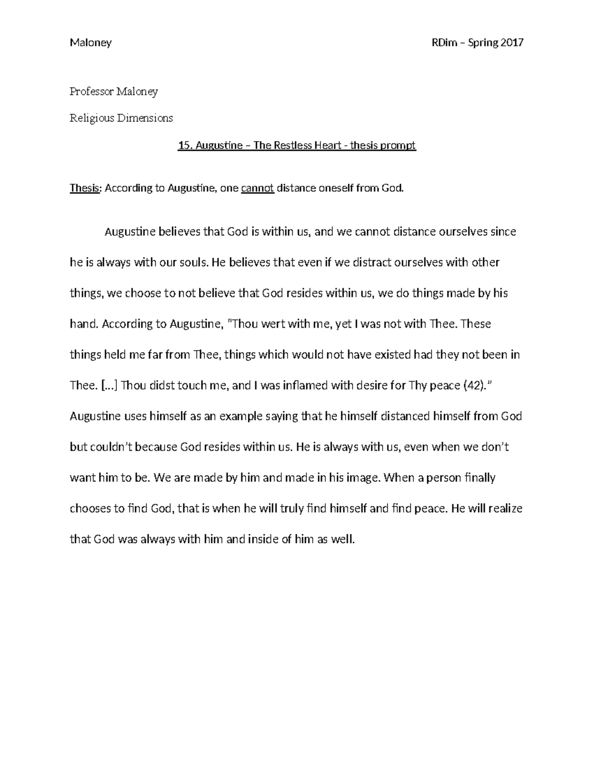 15. Augustine - The restless heart - thesis prompt - Maloney RDim ...