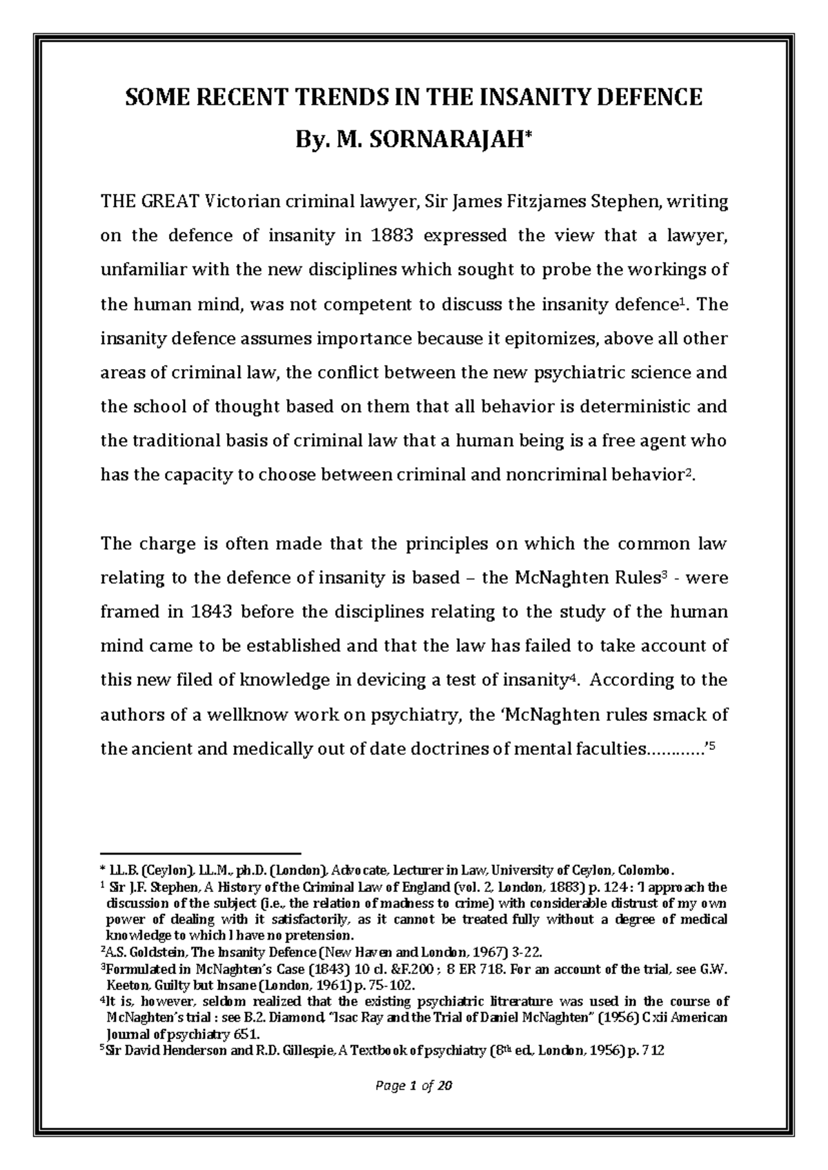 Insanity-Sorna - Insanity defense - SOME RECENT TRENDS IN THE INSANITY ...