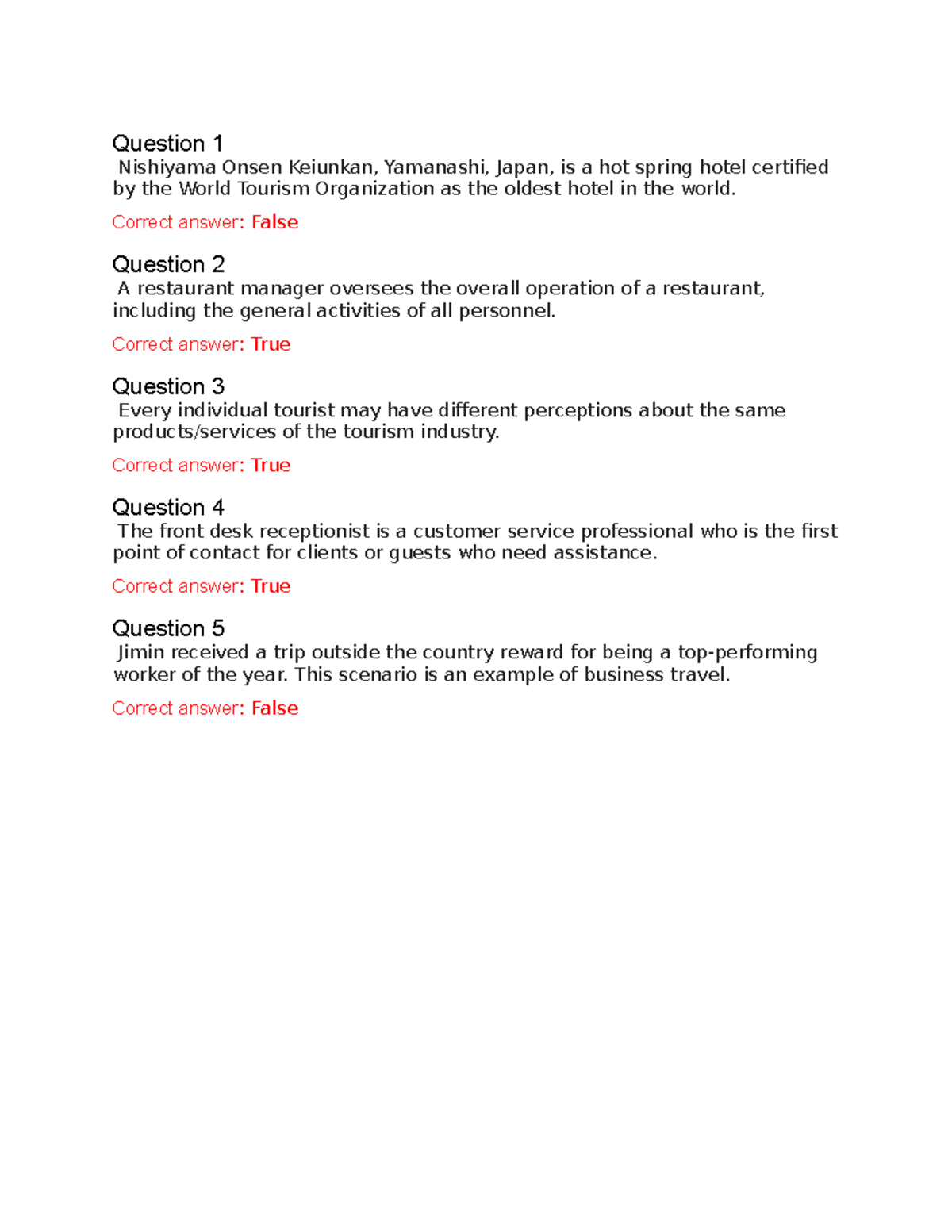 Overview of the Tourism and Hospitality Industry QUIZ - Question 1 ...