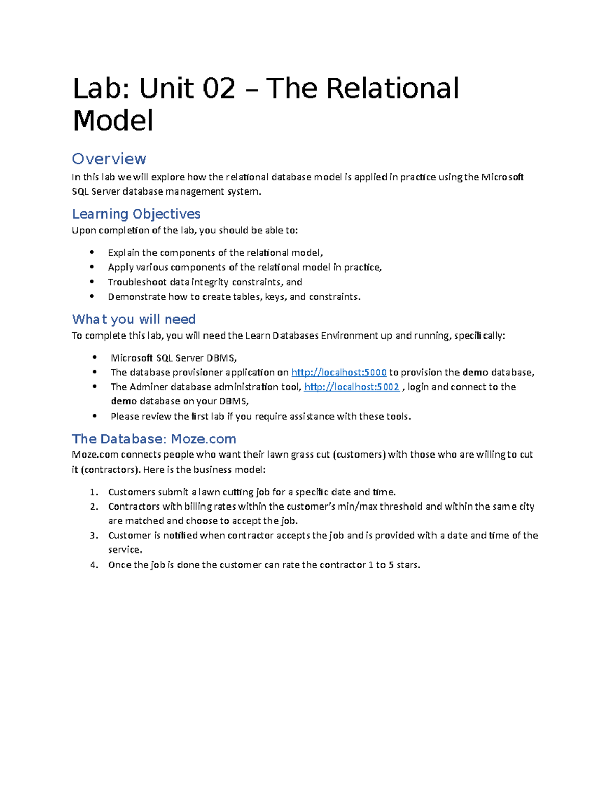 02-Lab - Notes - Lab: Unit 02 – The Relational Model Overview In this ...