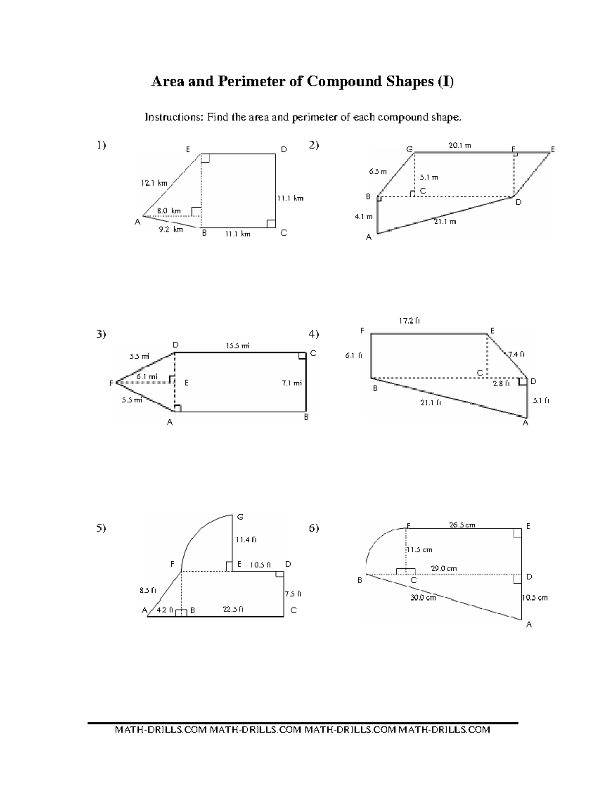 Area and Perimeter of Compound Shapes (I) - MATH-DRILLS MATH-DRILLS ...