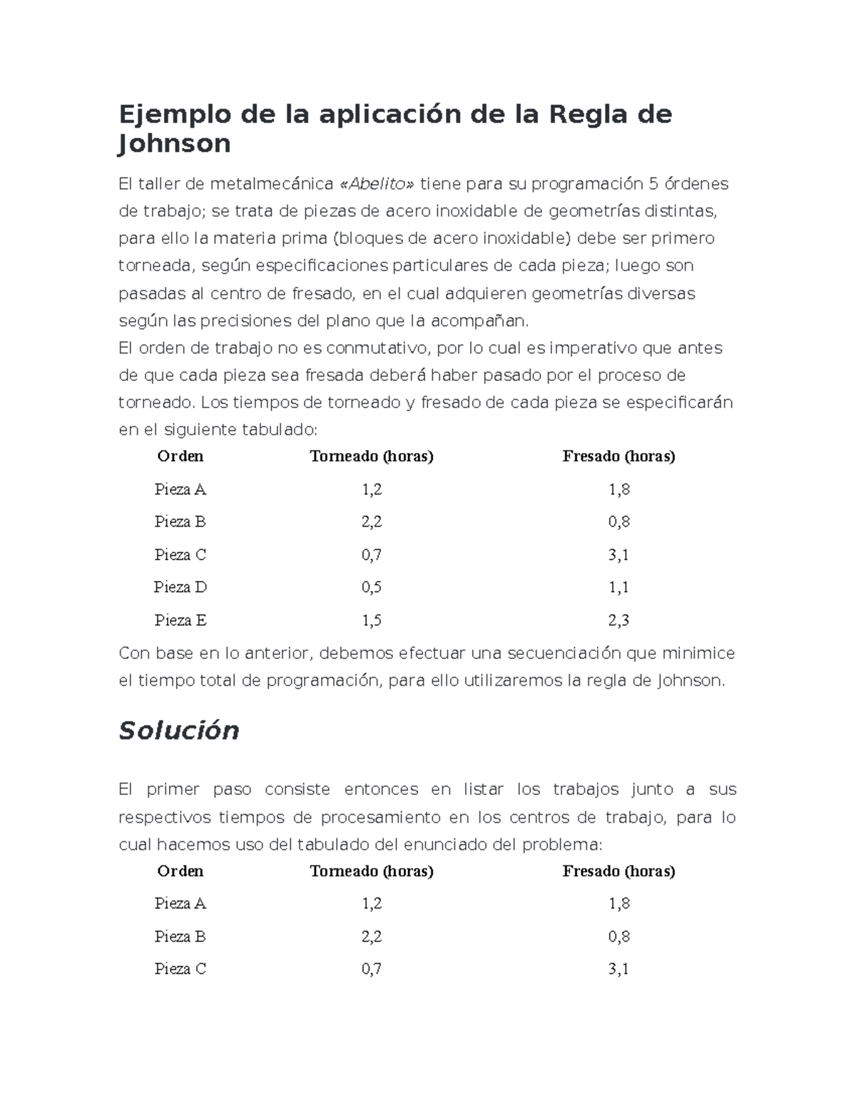 Ejemplo de la aplicación de la Regla de Johnson - Ejemplo de la aplicación de la Regla de ...