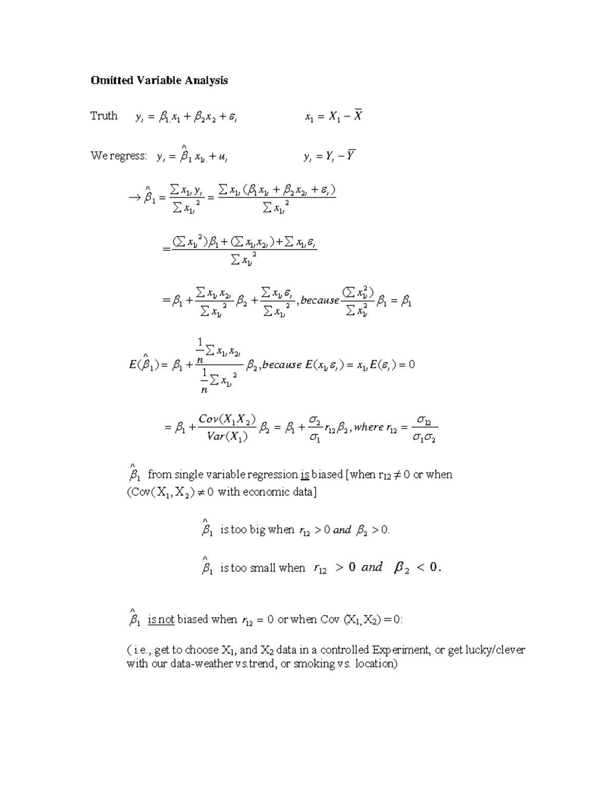 Lecture notes, lecture Omitted Variable Analysis 2 - Omitted Variable ...