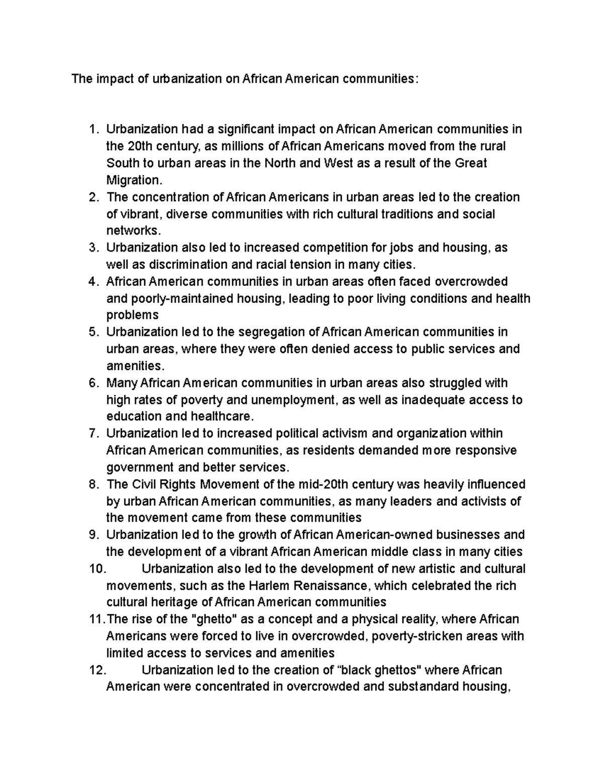 The impact of urbanization on African American communities - The impact ...