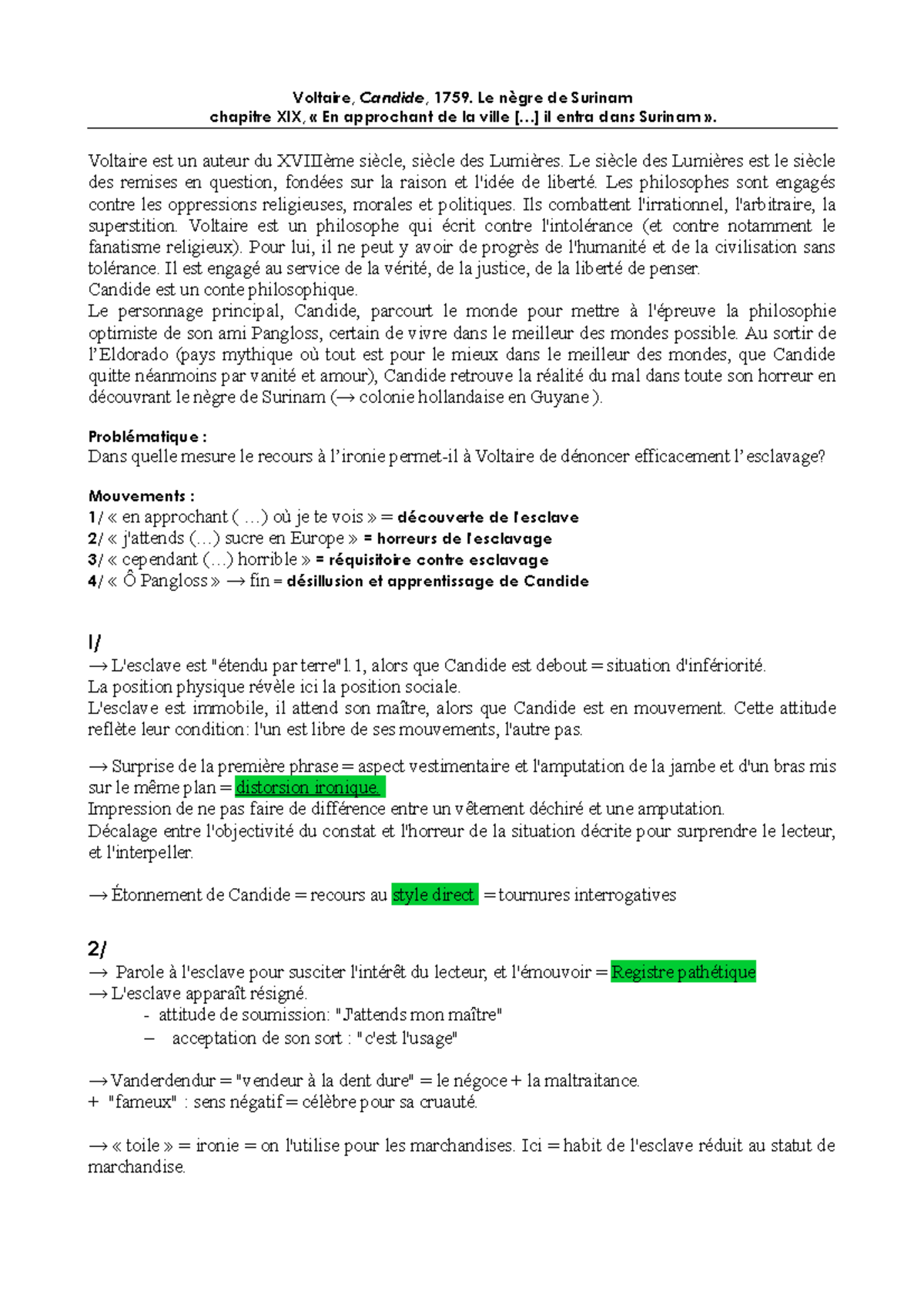 Le nègre de surinam lecture linéaire - Voltaire, Candide, 1759. Le ...