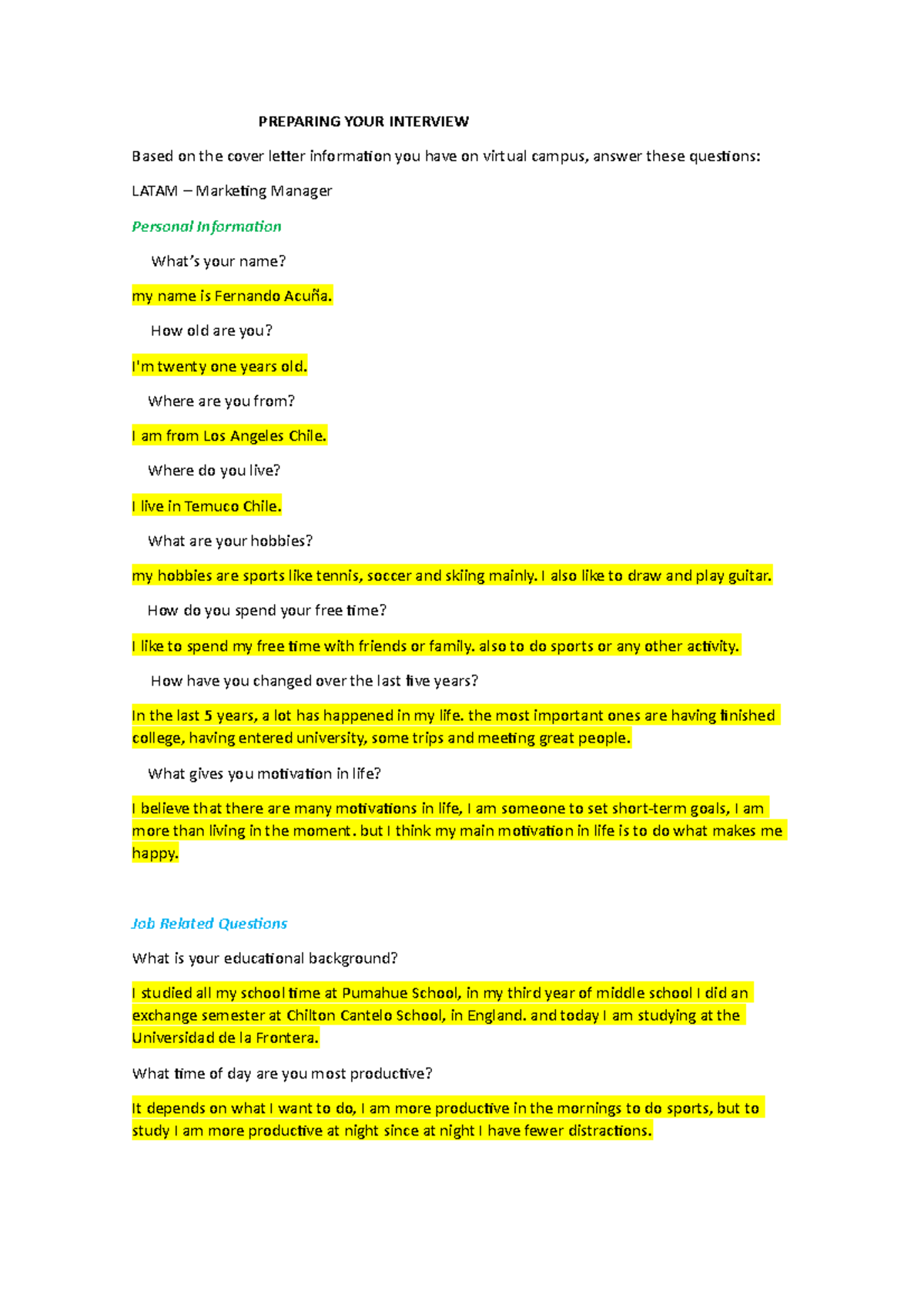 Job interviewfr ge23rt - PREPARING YOUR INTERVIEW Based on the cover ...