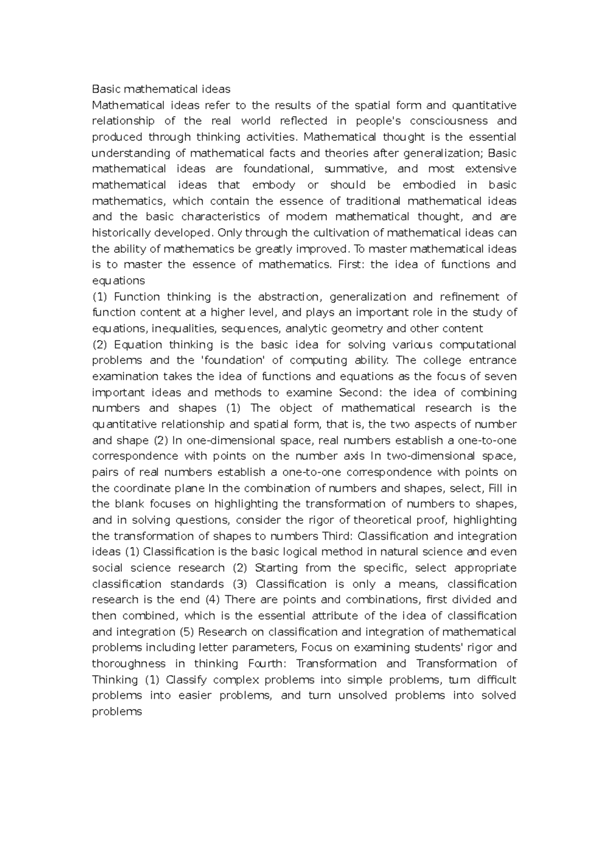 Basic mathematical ideas - Basic mathematical ideas Mathematical ideas ...