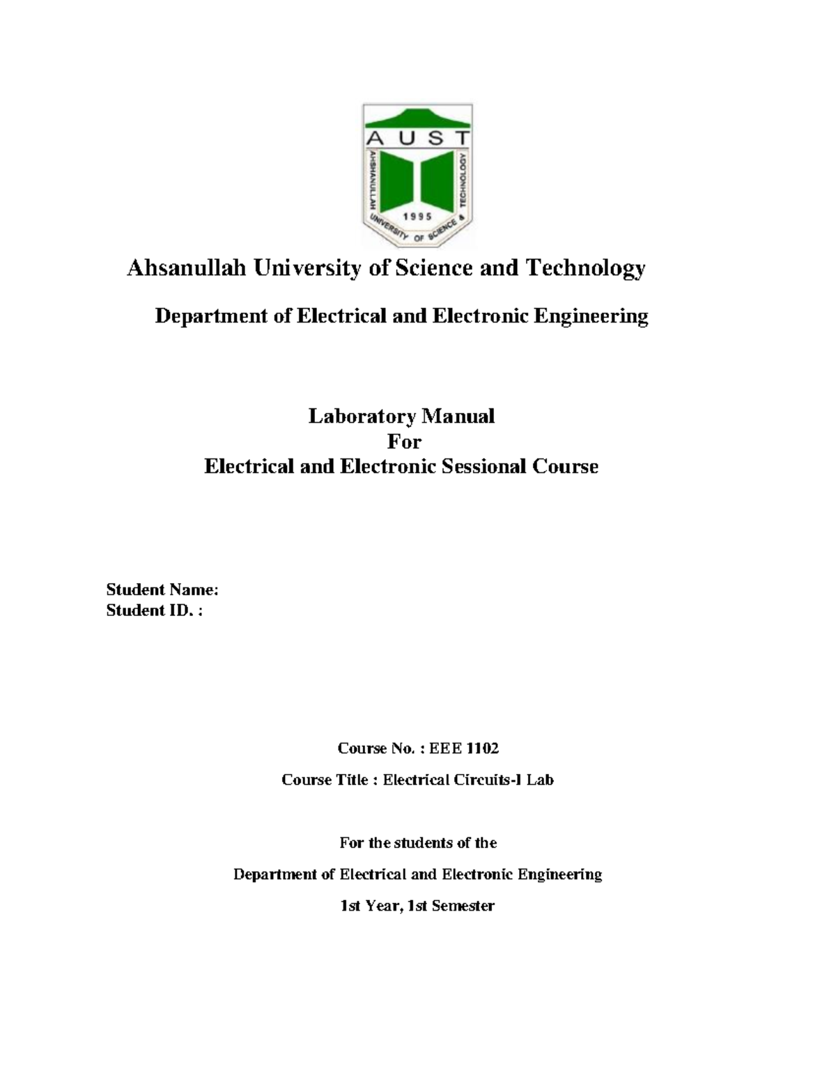 EEE 1102 - Ahsanullah University of Science and Technology Department of Electrical and ...