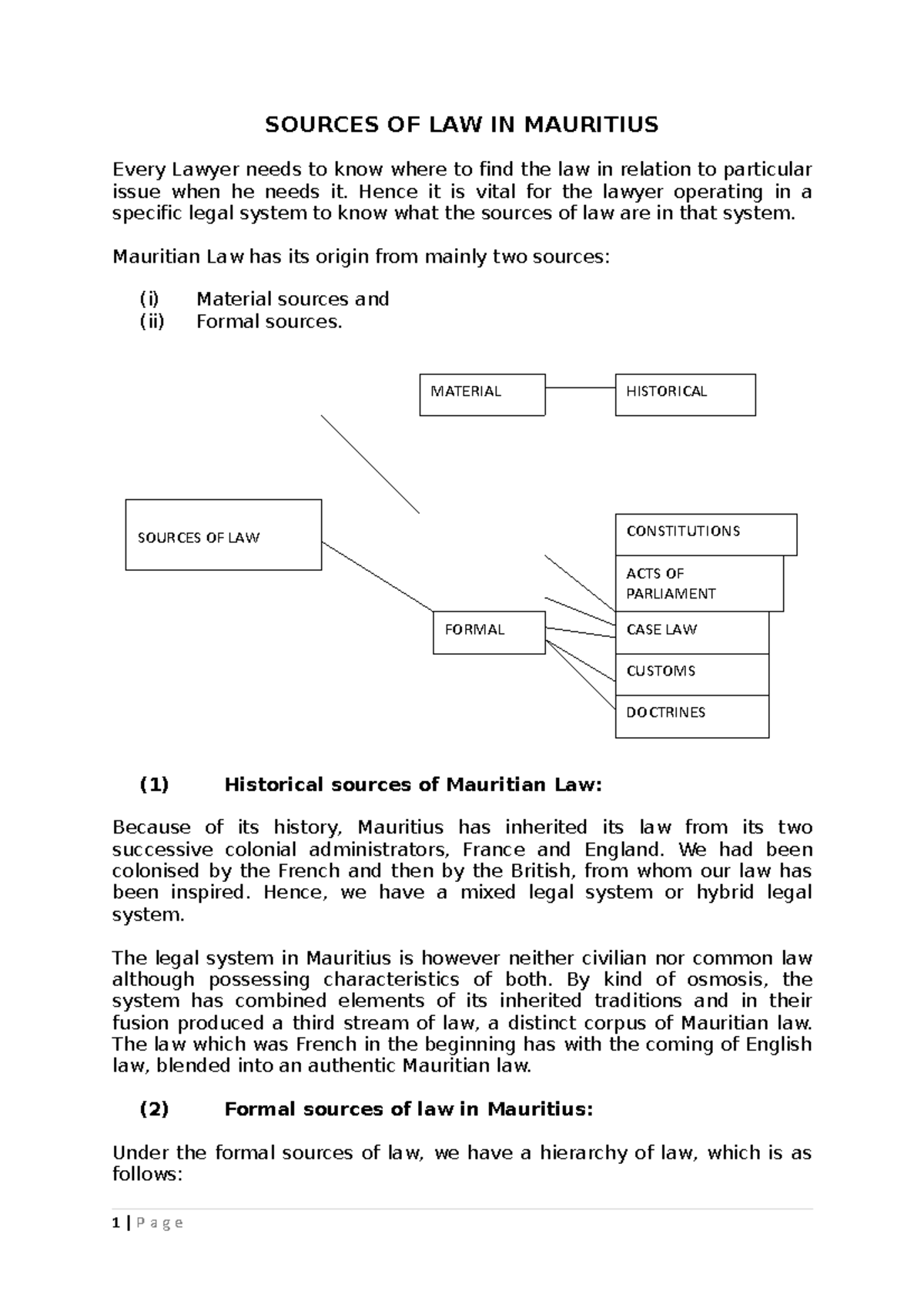 Sources of law - Separation of powers - SOURCES OF LAW MATERIAL FORMAL ...