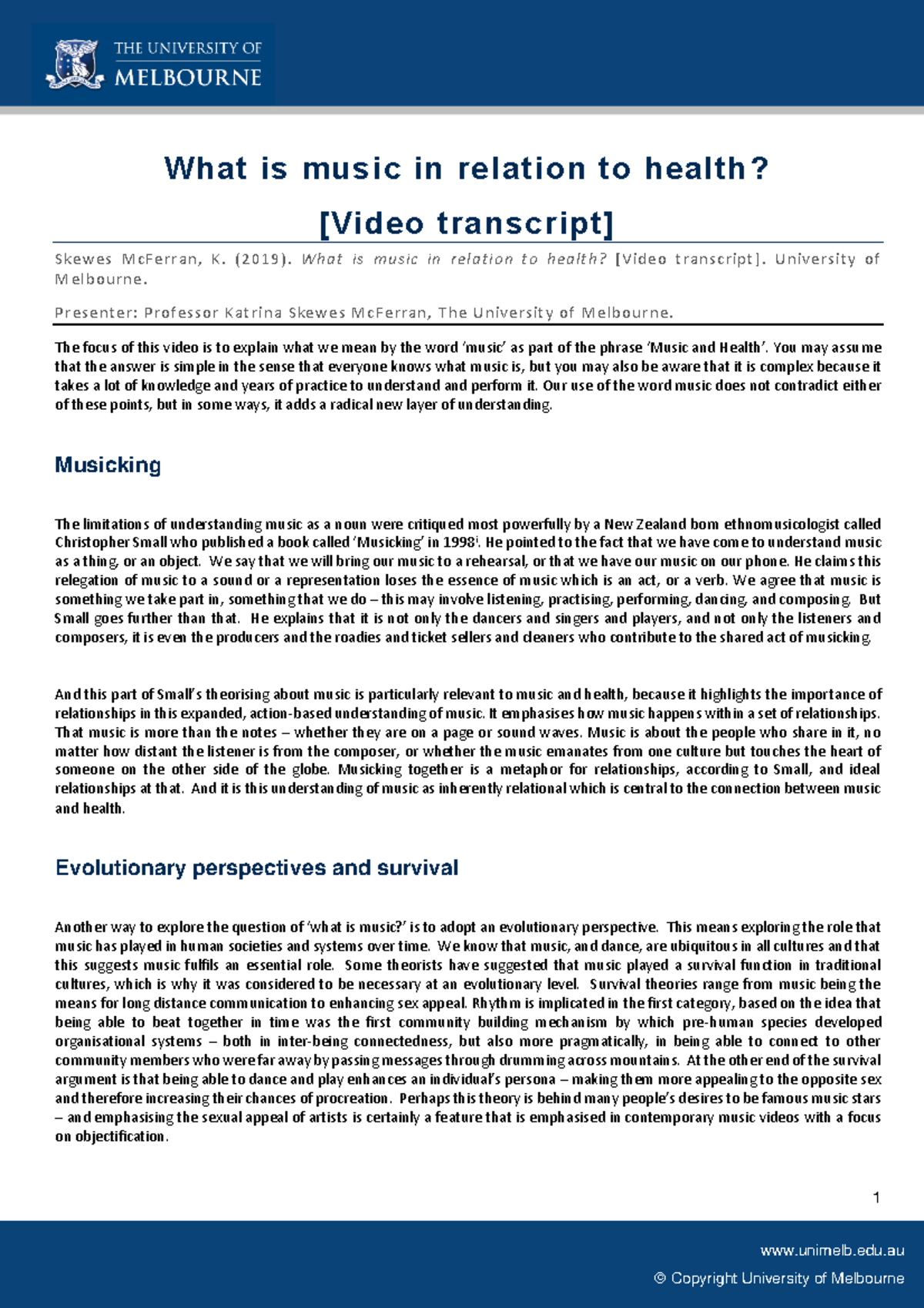 MUSI2015 0 What is music in relation to health - Video transcript ...