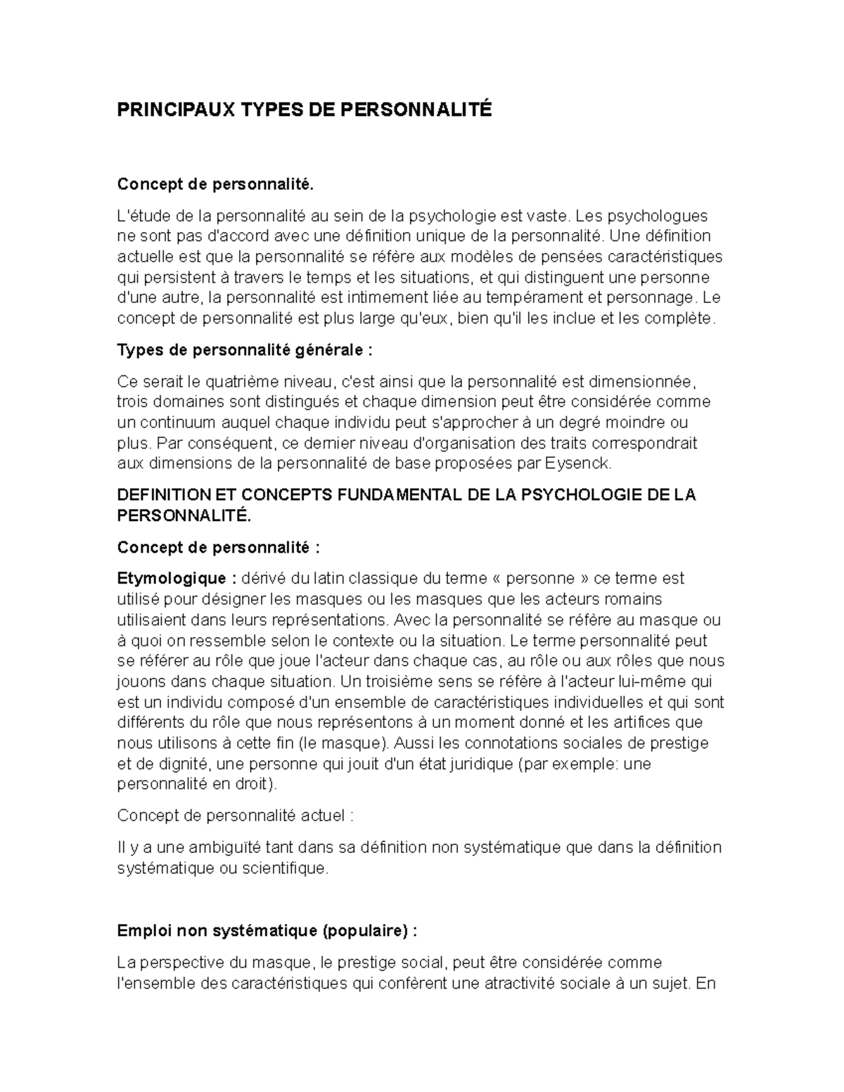 Principaux types de personnalité - PRINCIPAUX TYPES DE Concept de de la ...