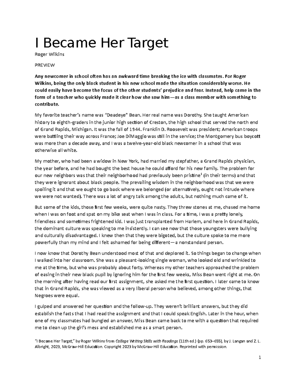 Eng110 v3 wk4 i became her target - I Became Her Target Roger Wilkins ...