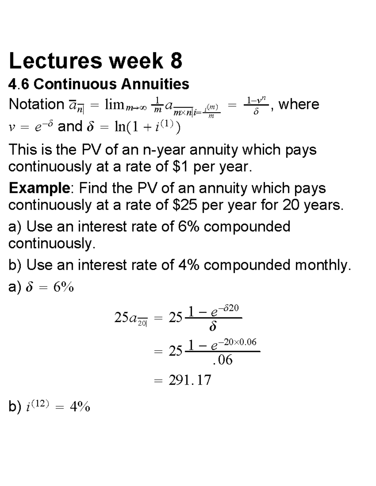 Actsc 231 lectures week 8 - Mathematics of Finance - Lectures week 8 4 ...