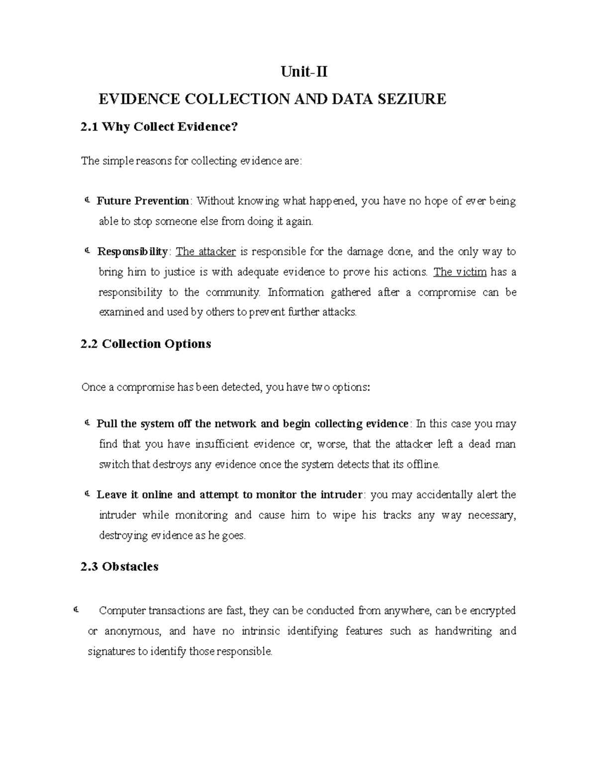 Module 2.1 Computer Security - Unit-II EVIDENCE COLLECTION AND DATA SEZIURE 2 Why Collect ...