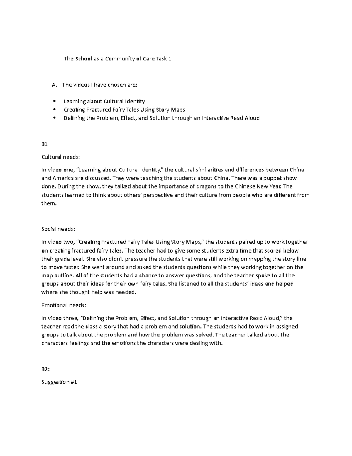 D096 task 1 - passed 1st try; task 1 - The School as a Community of ...