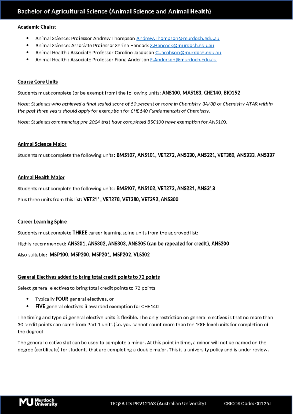 Animal science - animal health 2024 v1 - Academic Chairs: Animal ...