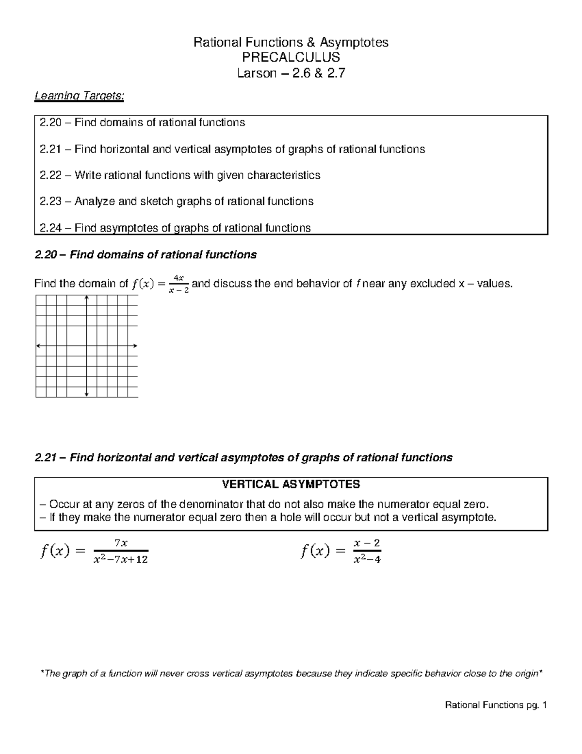 Rational Functions - Lecture notes 1,4, 9-15 - Rational Functions ...