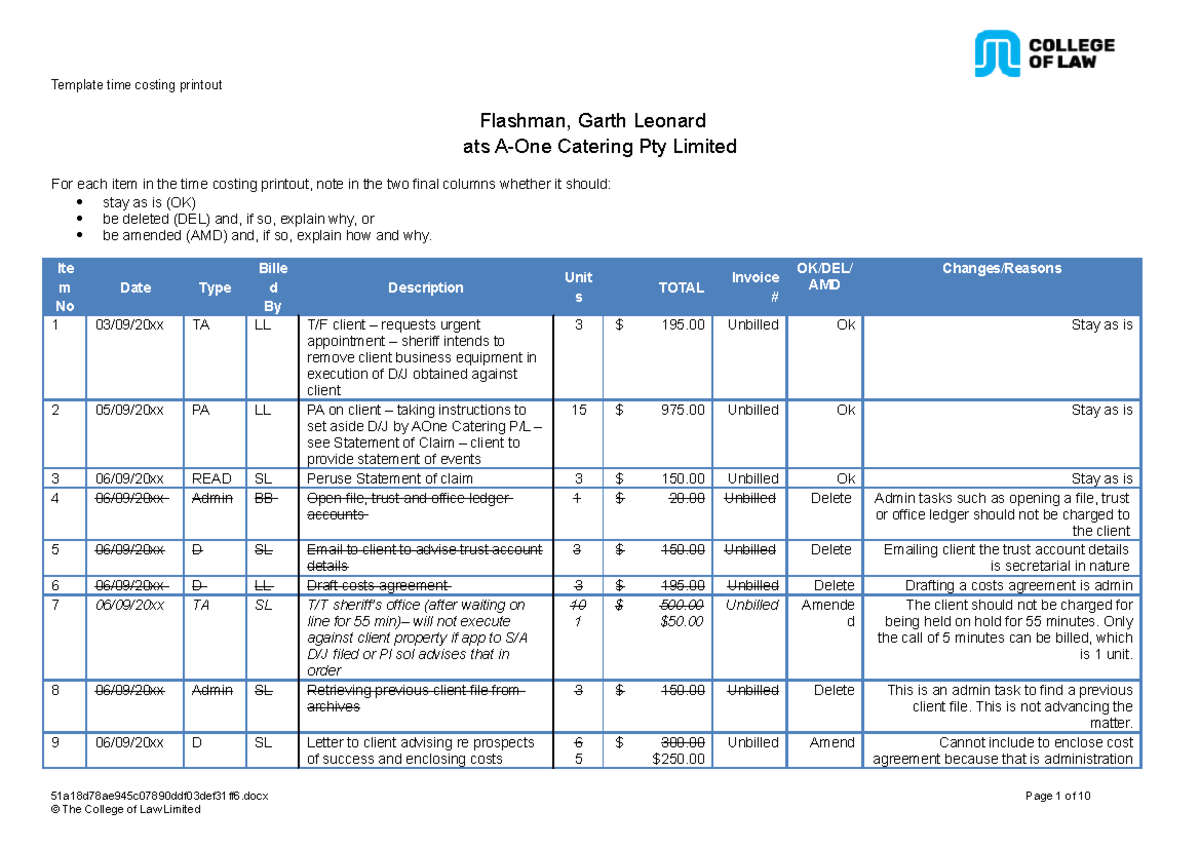 EPR T3 A2 Flashman - Activity 3.2 - Template time costing printout ...
