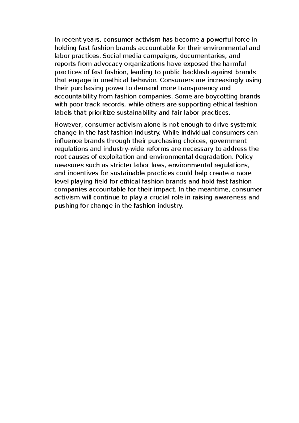 Consumer Activism and Fast Fashion - In recent years, consumer activism ...