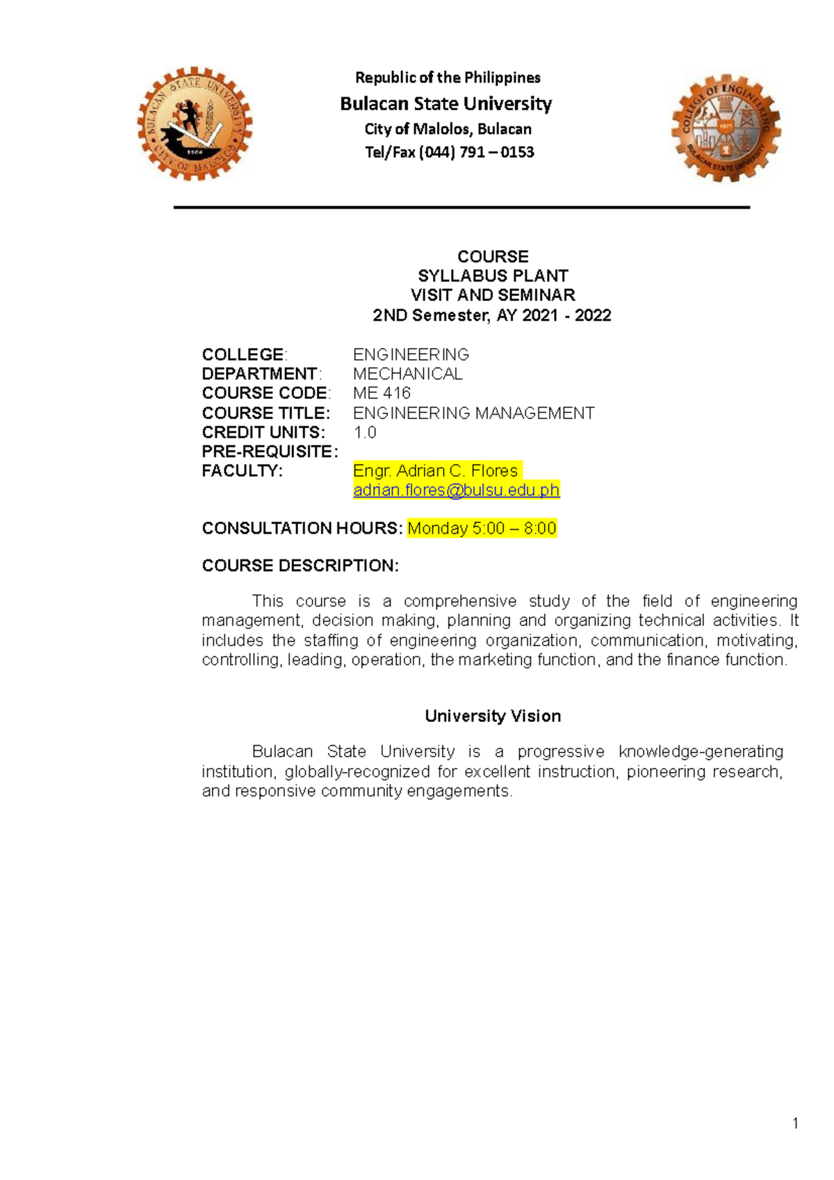 ME 409 Engineering Management ME 4 A friday 1130 230 - Republic of the ...