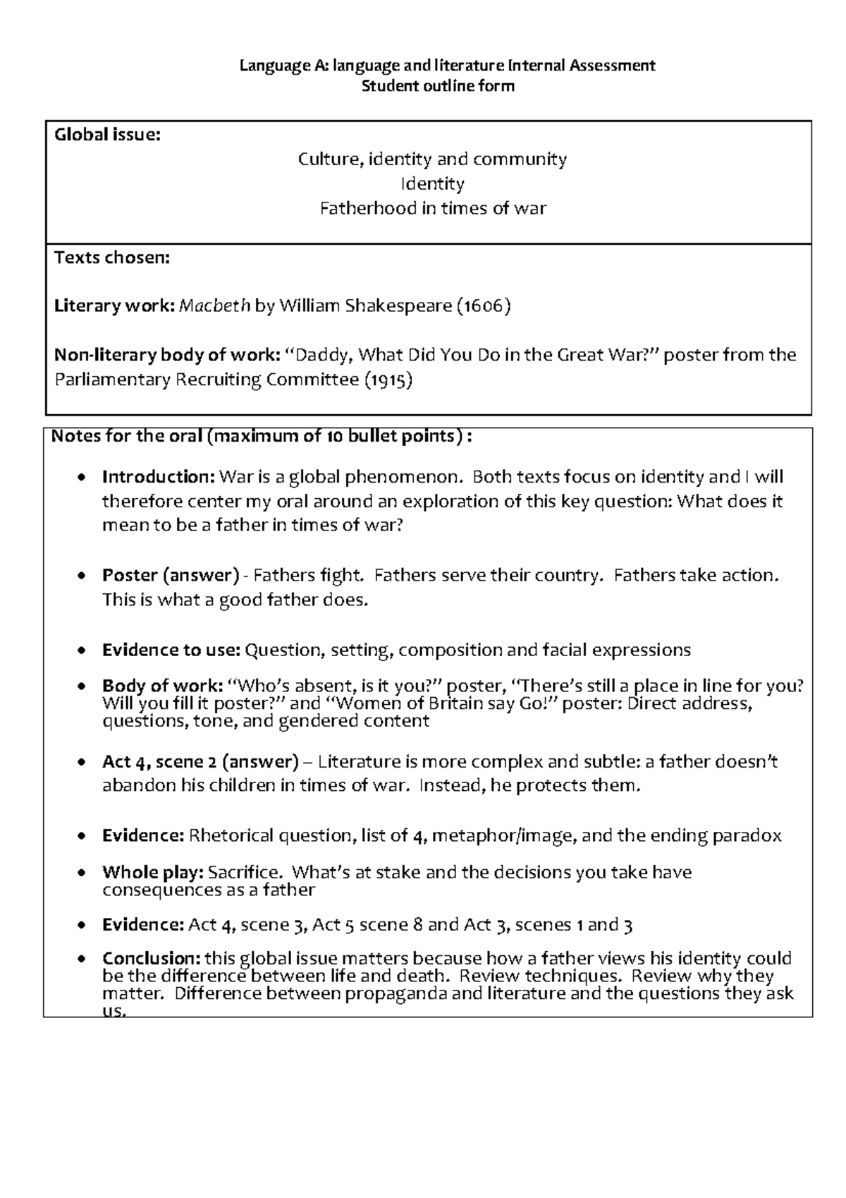 Sample individual-oral-outline 1 - Language A: language and literature ...