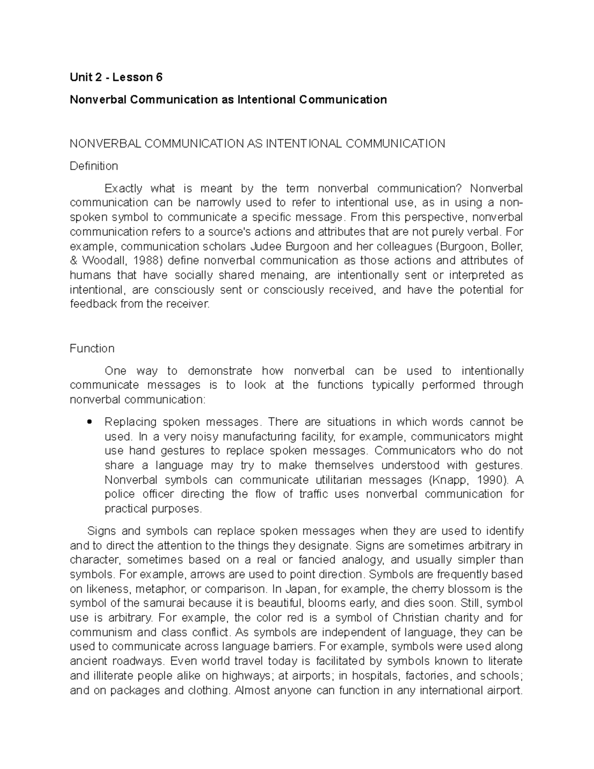 Nonverbal Communication as Intentional Communication and Nonverbal ...