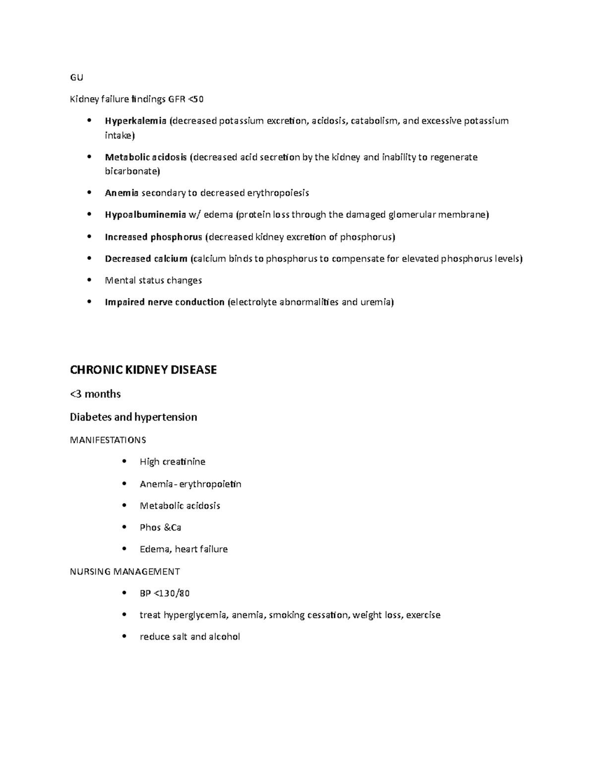 GU conditions assessments considerations - GU Kidney failure findings GFR