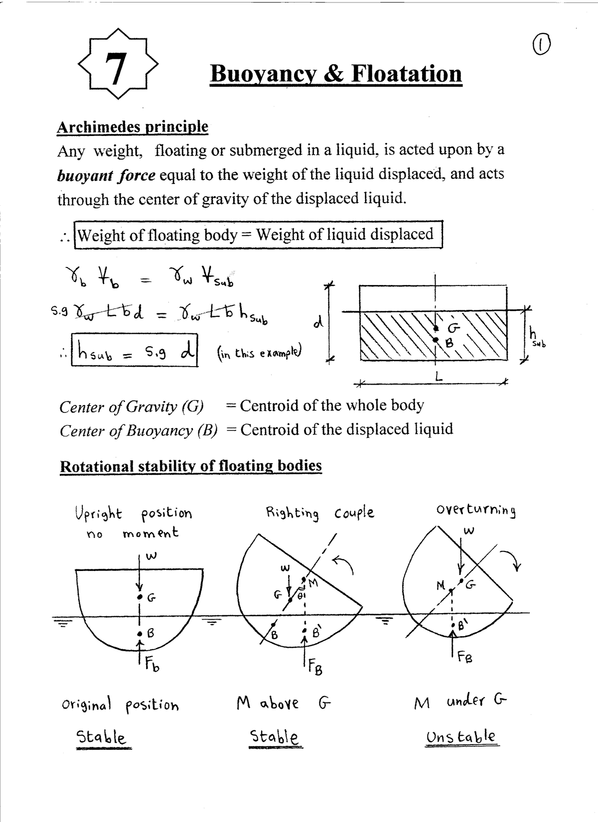 Buoyancy, Floatation - Fluid Mechanics I - Studocu