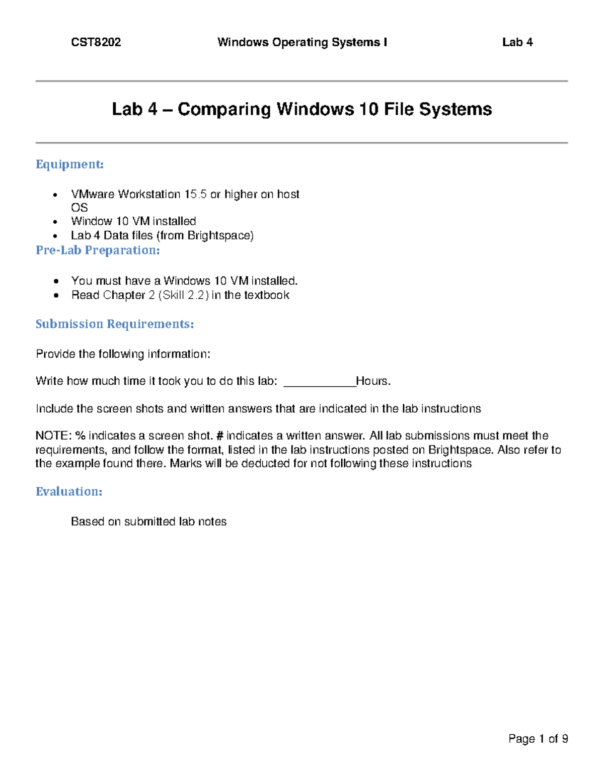 Lab 4 - File System - CST8202 Windows Desktop Support - Lab 4 – Comparing Windows 10 File ...