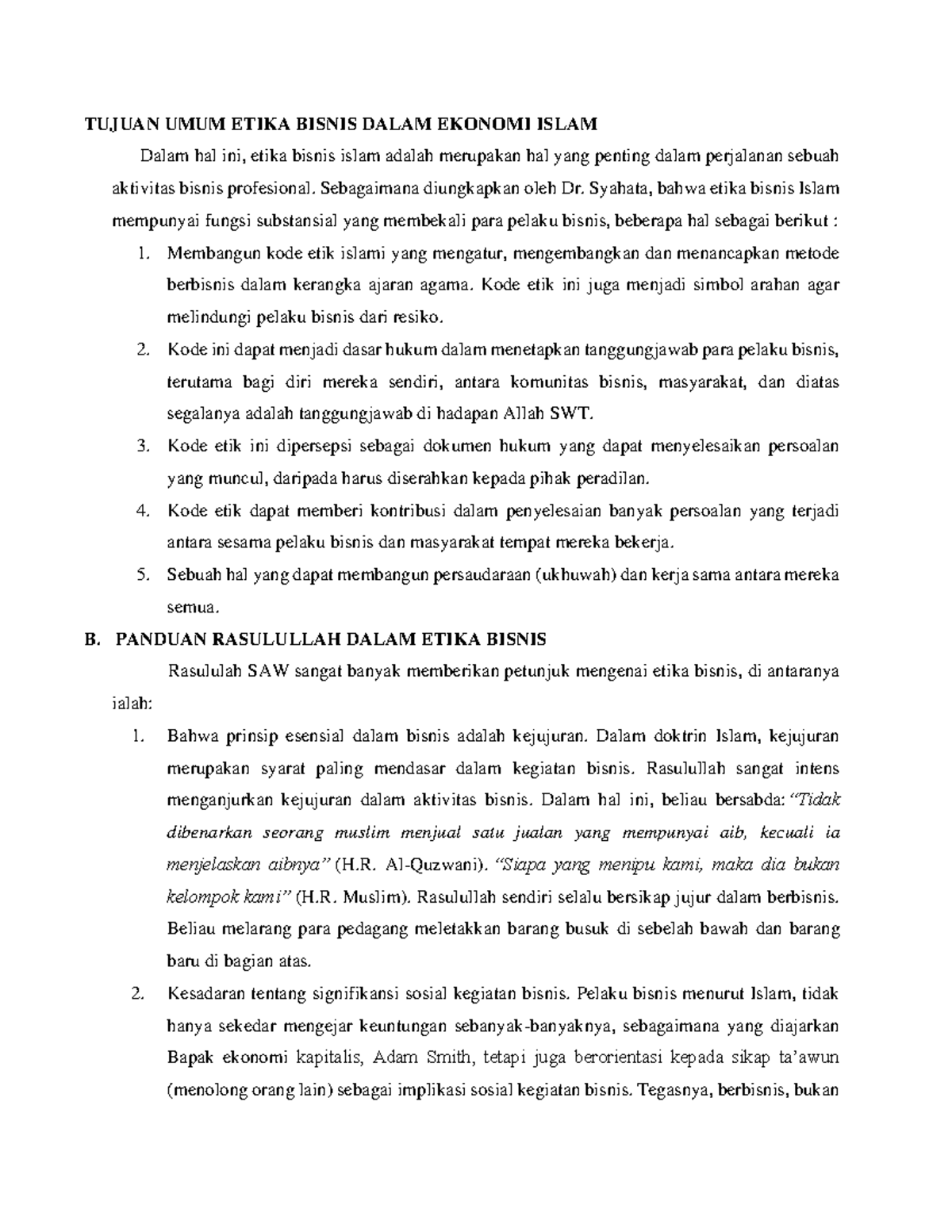 Tujuan umum etika bisnis dalam ekonomi islam - TUJUAN UMUM ETIKA BISNIS ...