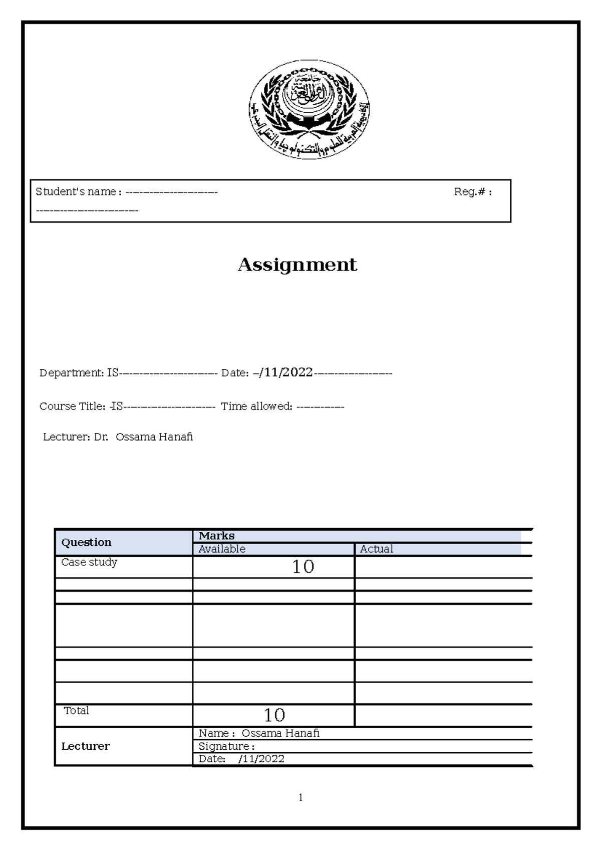 IS-Assignment - is first assignment - Student's name : - Reg ...