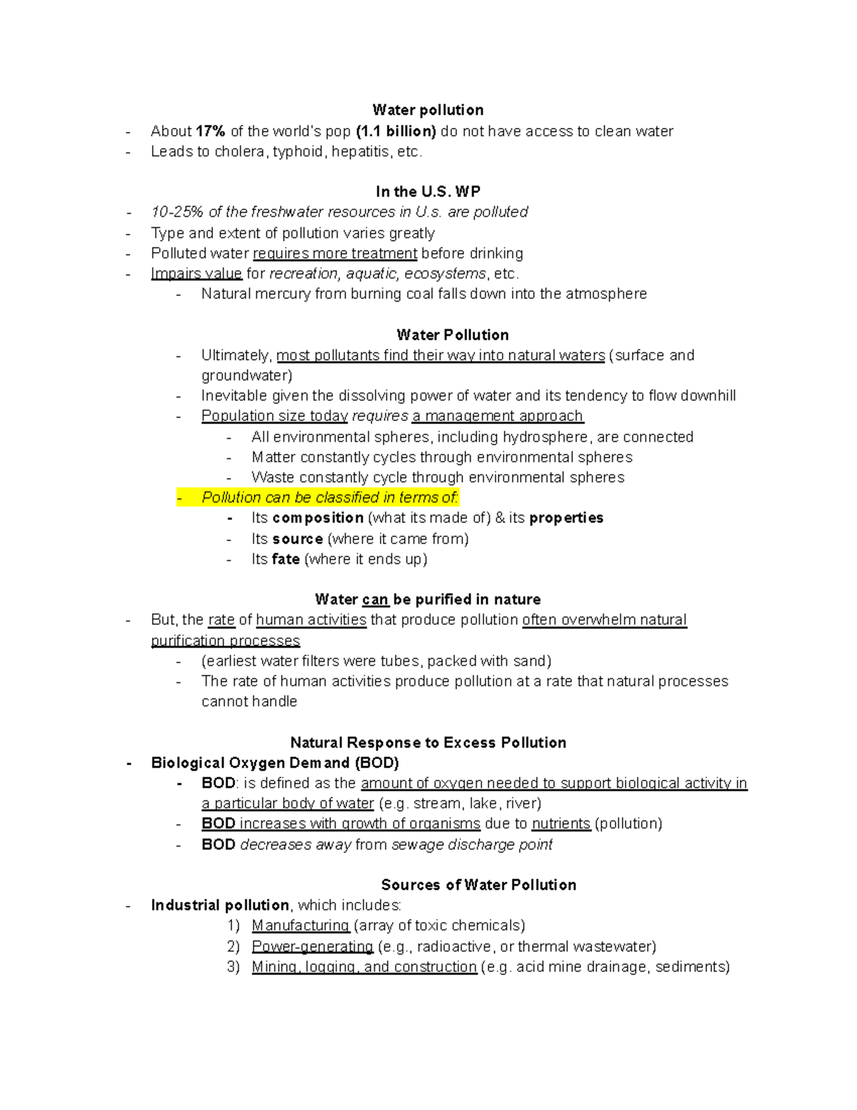 Geology notes- 3 29 22 Water Pollution (after second exam) - Water ...