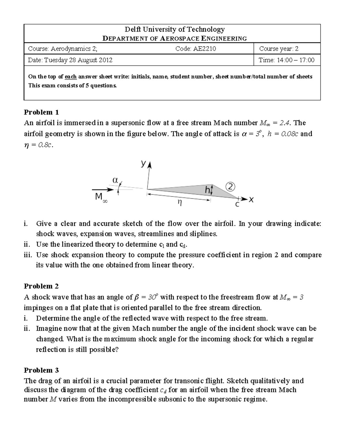 Exam August 28, 2012, questions - Delft University of Technology ...