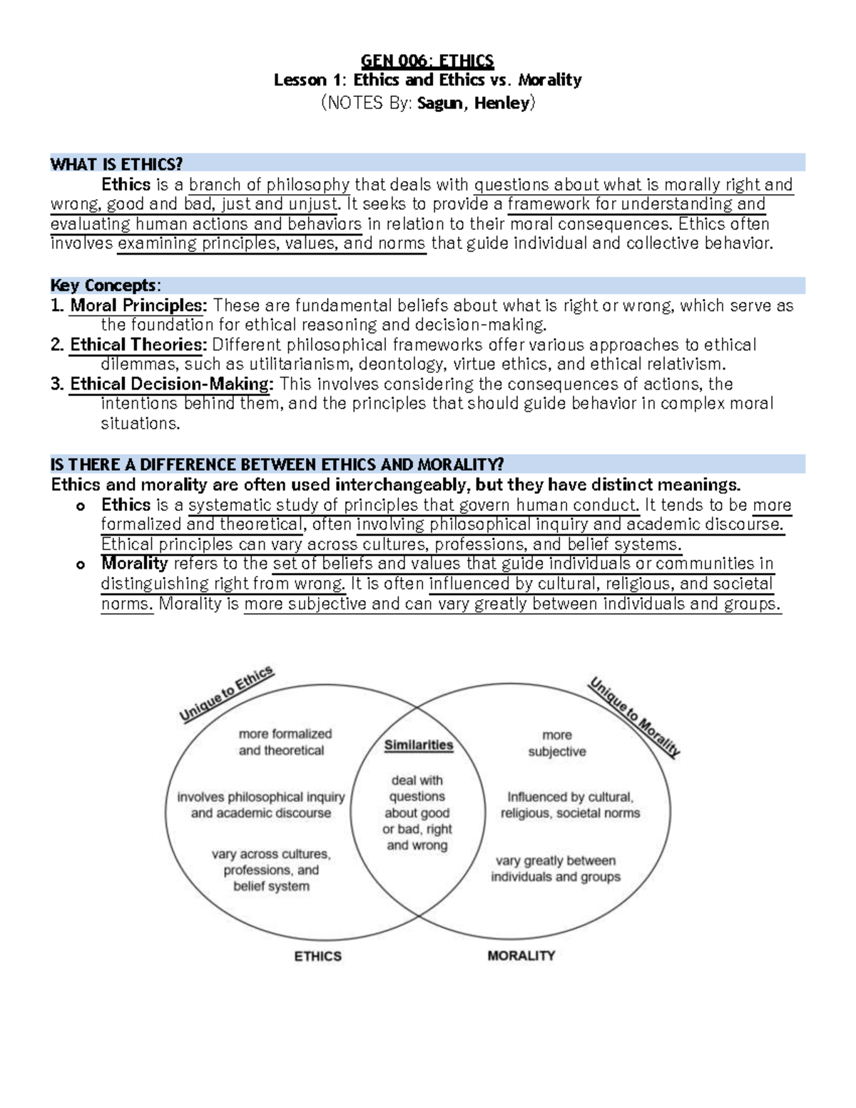 GEN 006 ( Ethics) P1 - Reviewer - GEN 006: ETHICS Lesson 1: Ethics and ...