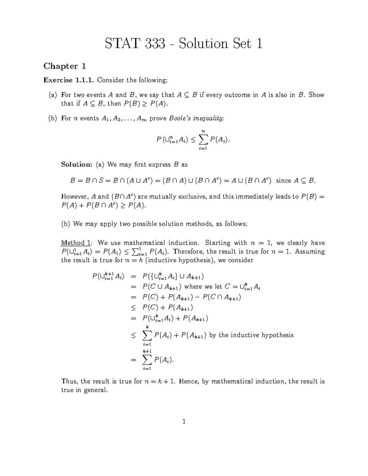 Solution Set 1 - Steve Drekic - STAT 333 - Solution Set 1 Chapter 1 ...