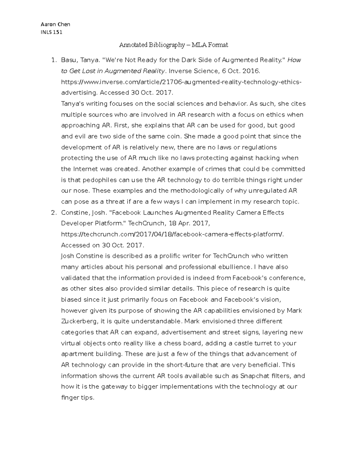 Annotated Bibliography - Aaron Chen INLS 151 Annotated Bibliography ...