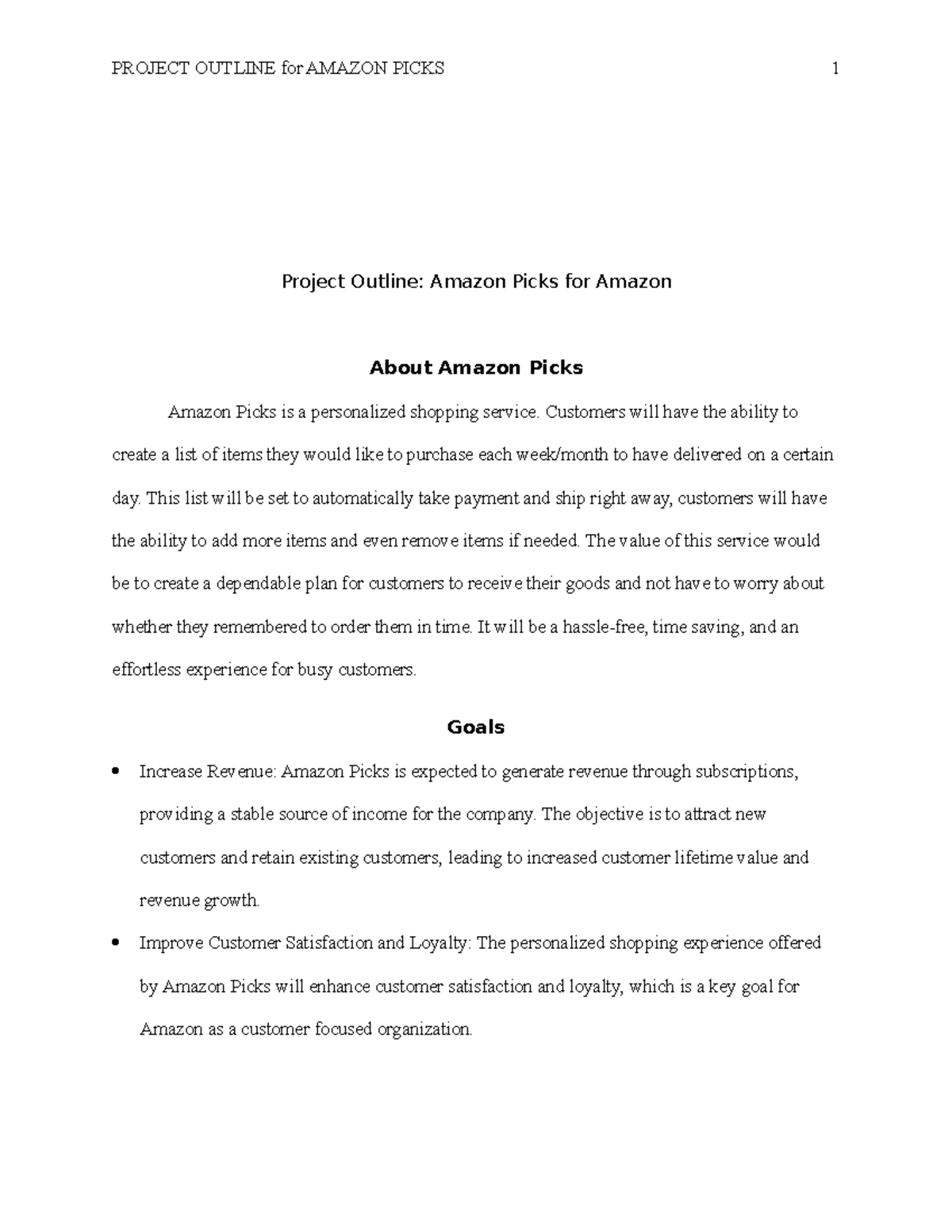 BUS 400 Module Two Assignment Template - Project Outline: Amazon Picks ...