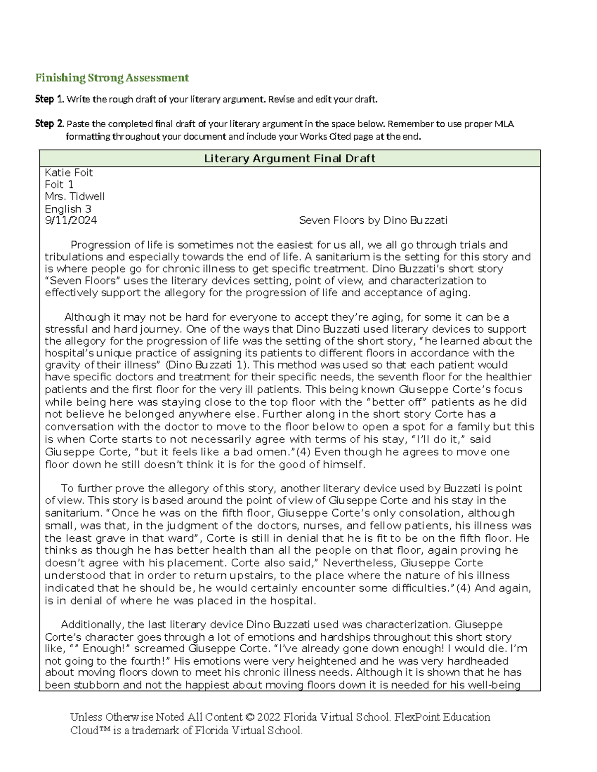 Finishing strong assess rubric - Finishing Strong Assessment Step 1 ...