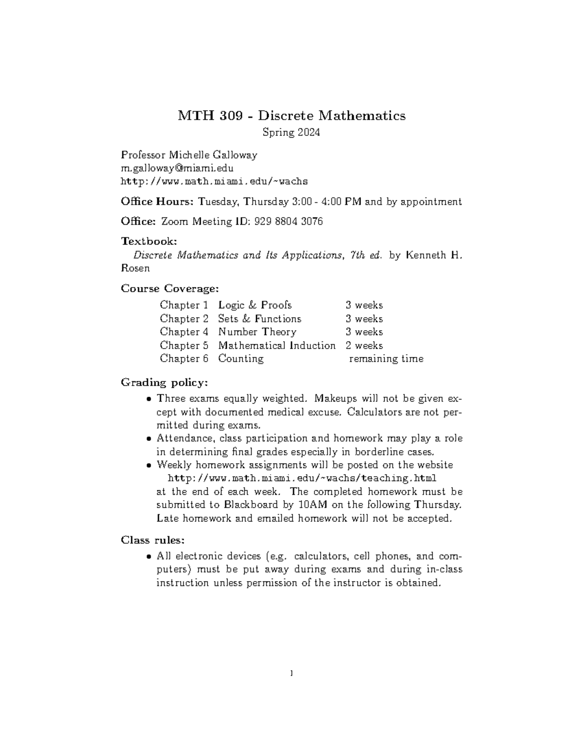 Mth309 - Syllabus of MTH 309, taught by Dr. Galloway - MTH 309 - Discrete Mathematics Spring ...
