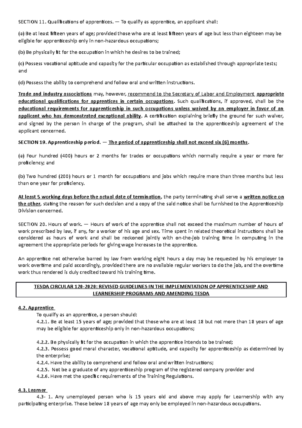 Tesda - SECTION 11. Qualifications of apprentices. — To qualify as ...