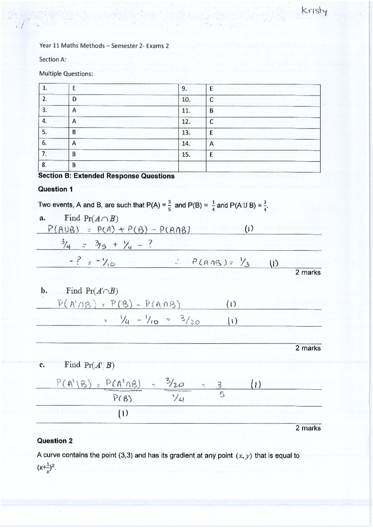 2016 Y11MAM Unit 2 Exam 2 Solution - Studocu