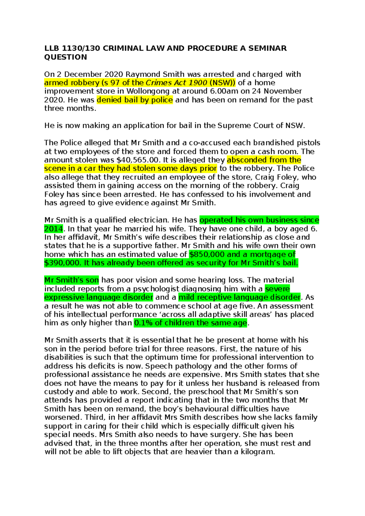 Bail example - Crim - LLB 1130/130 CRIMINAL LAW AND PROCEDURE A SEMINAR ...