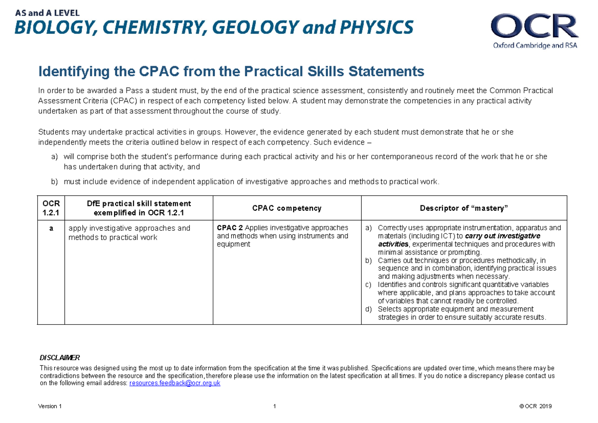 542624 identifying the cpac from the practical skills statements ...