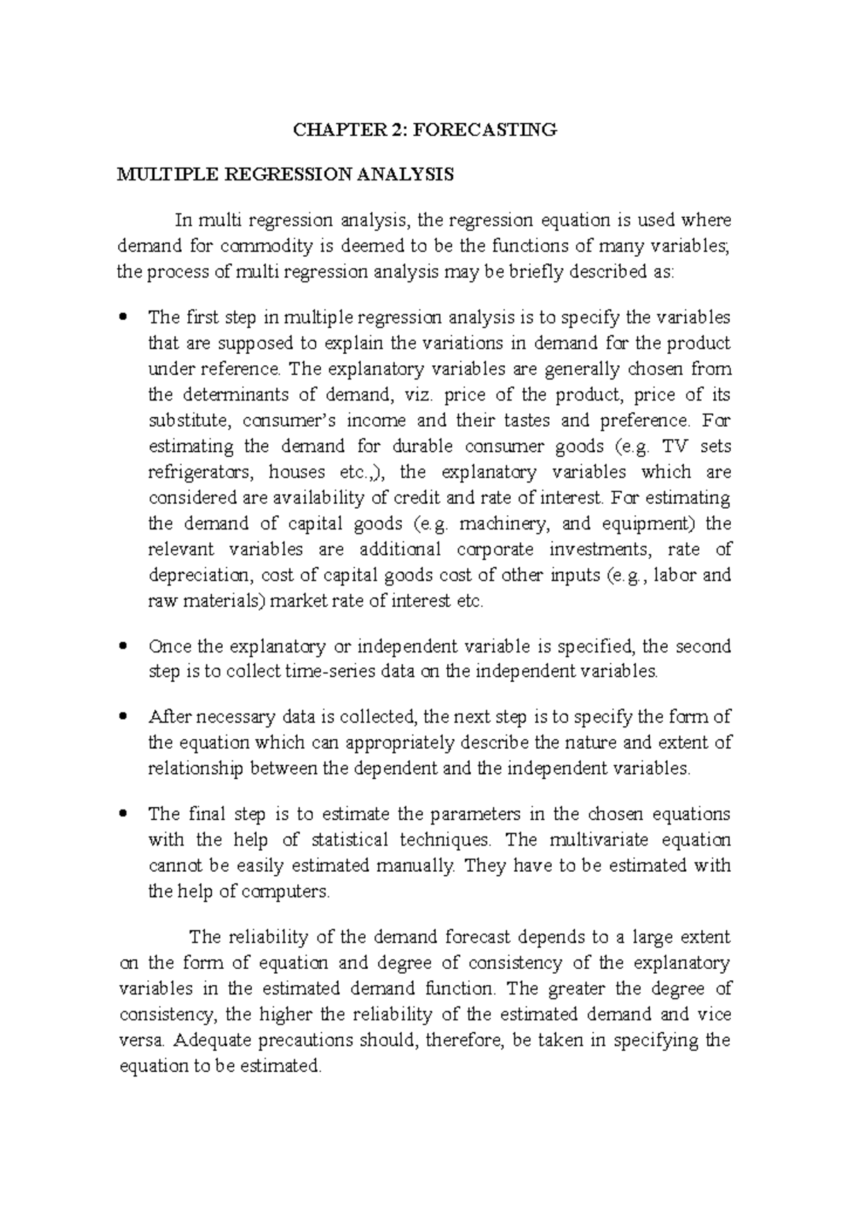 Chapter 2 Forecasting Multiple Regression Analysis Chapter 2 Forecasting Multiple Regression