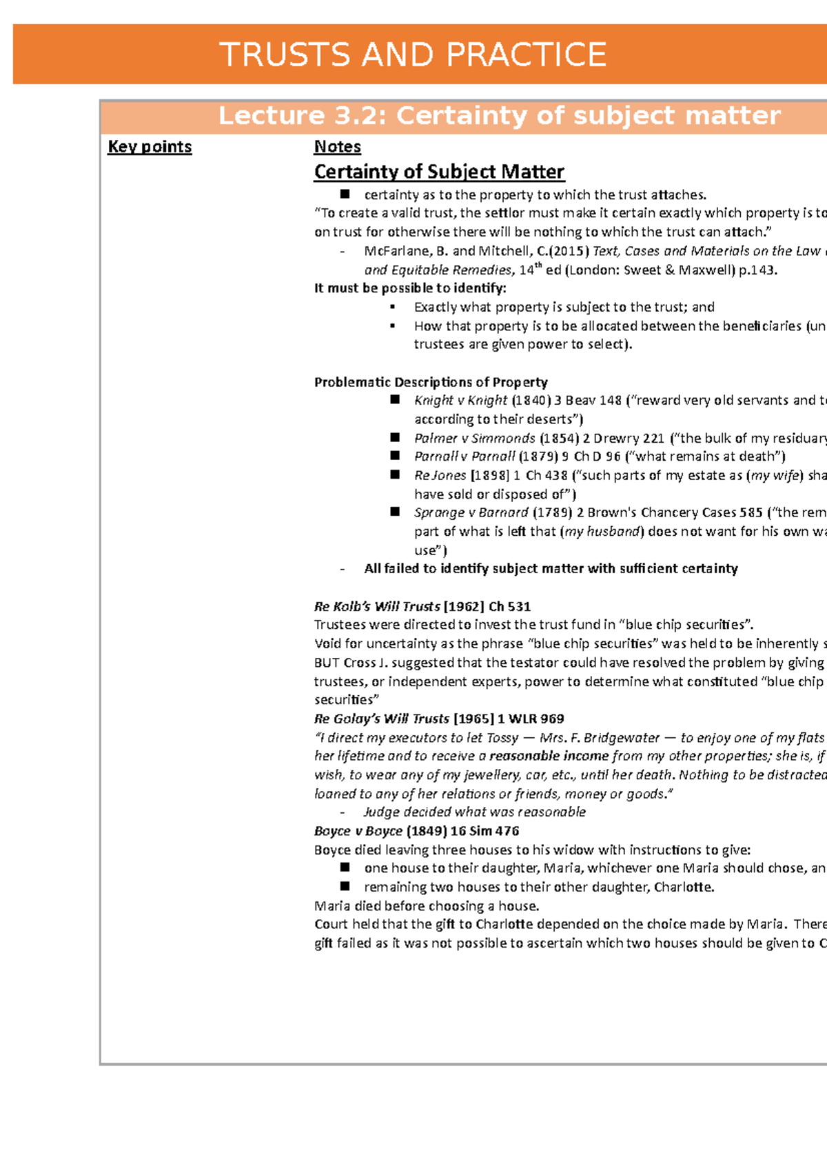 Trusts and Practice Certainty of subject matter - Lecture 3: Certainty of subject matter Key ...
