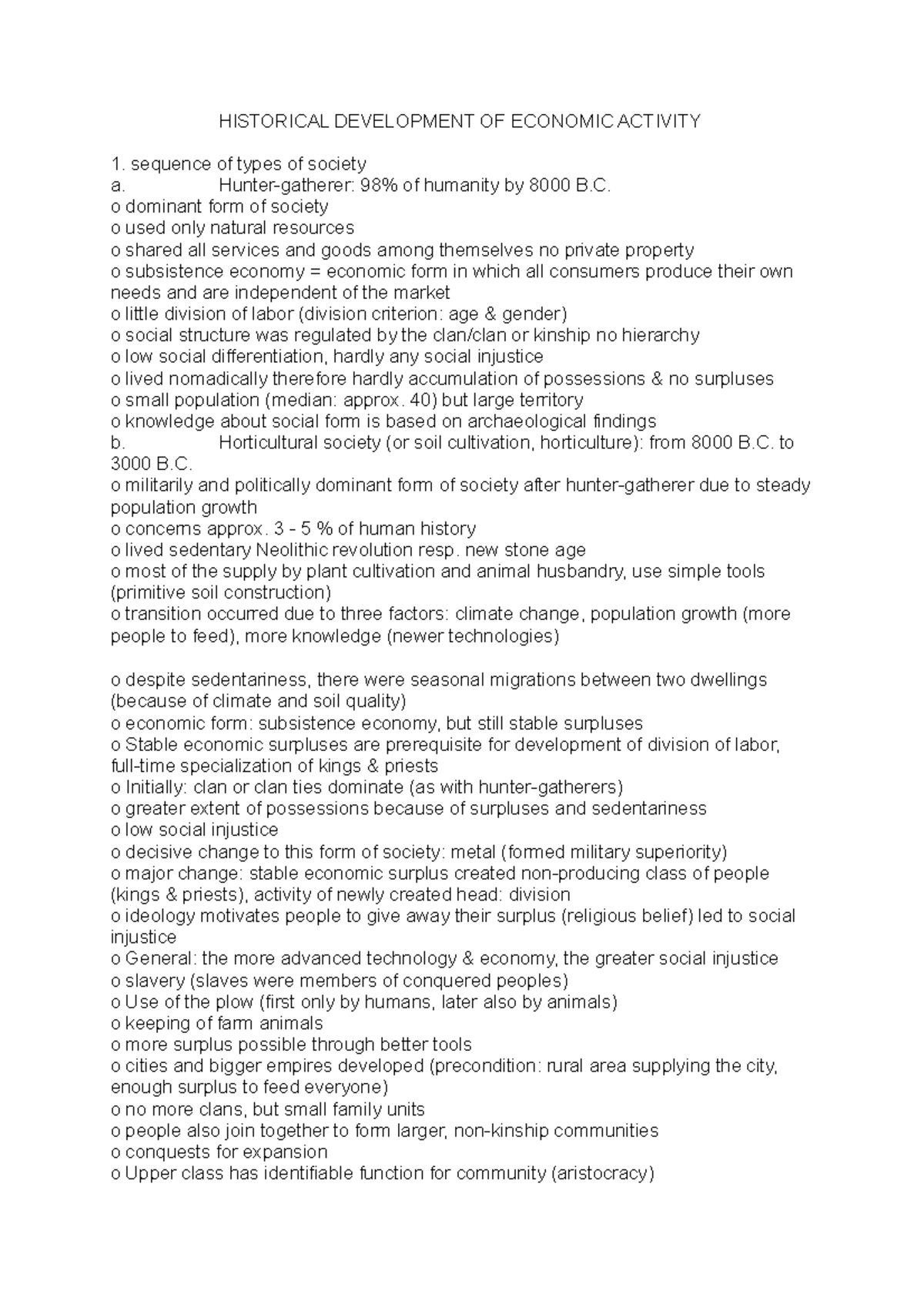 Historical Development OF Economic Activity - HISTORICAL DEVELOPMENT OF ...